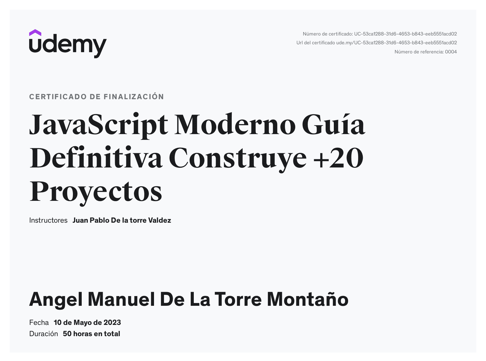 Certificaciones - Angel De La Torre